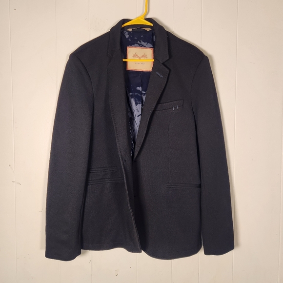 Zara | Suits & Blazers | Zara Man Black Comfort Blazer Blue Trim Us ...